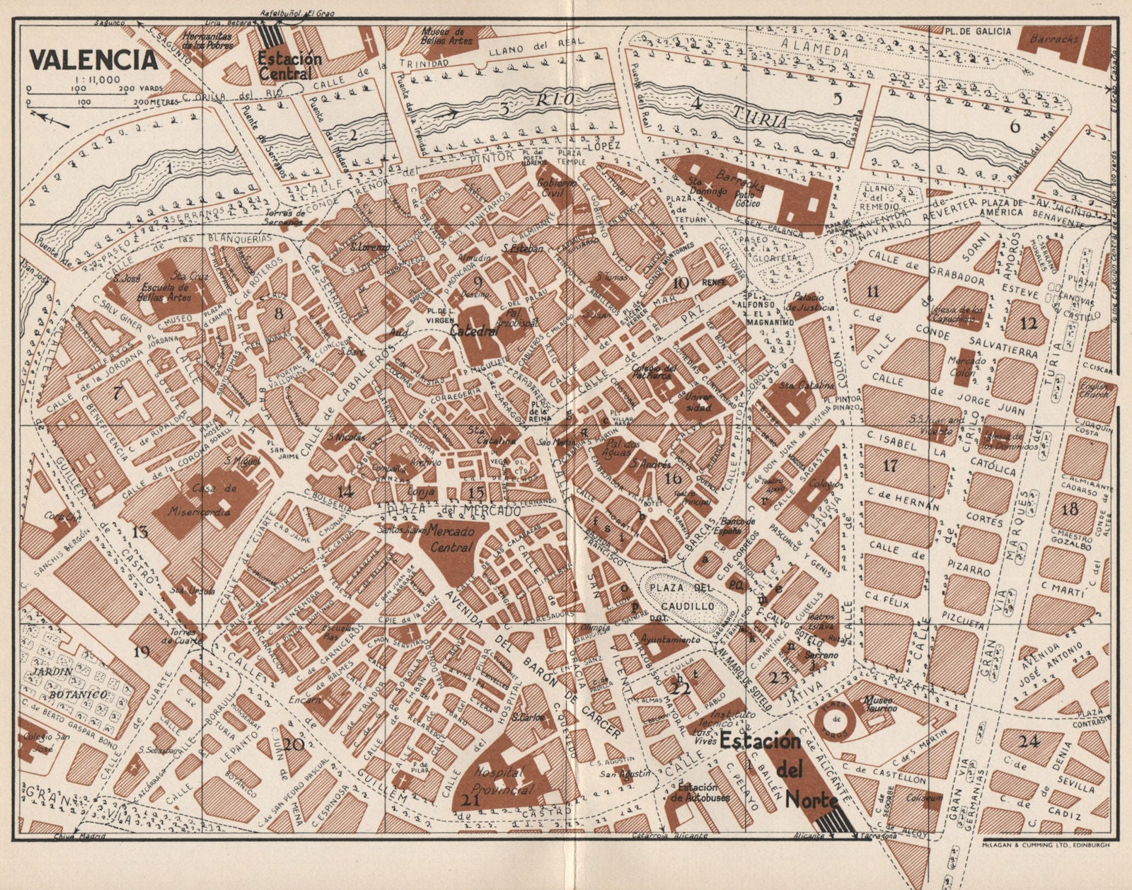 VALENCIA. Vintage town city map plan. Spain 1958 old vintage chart ...