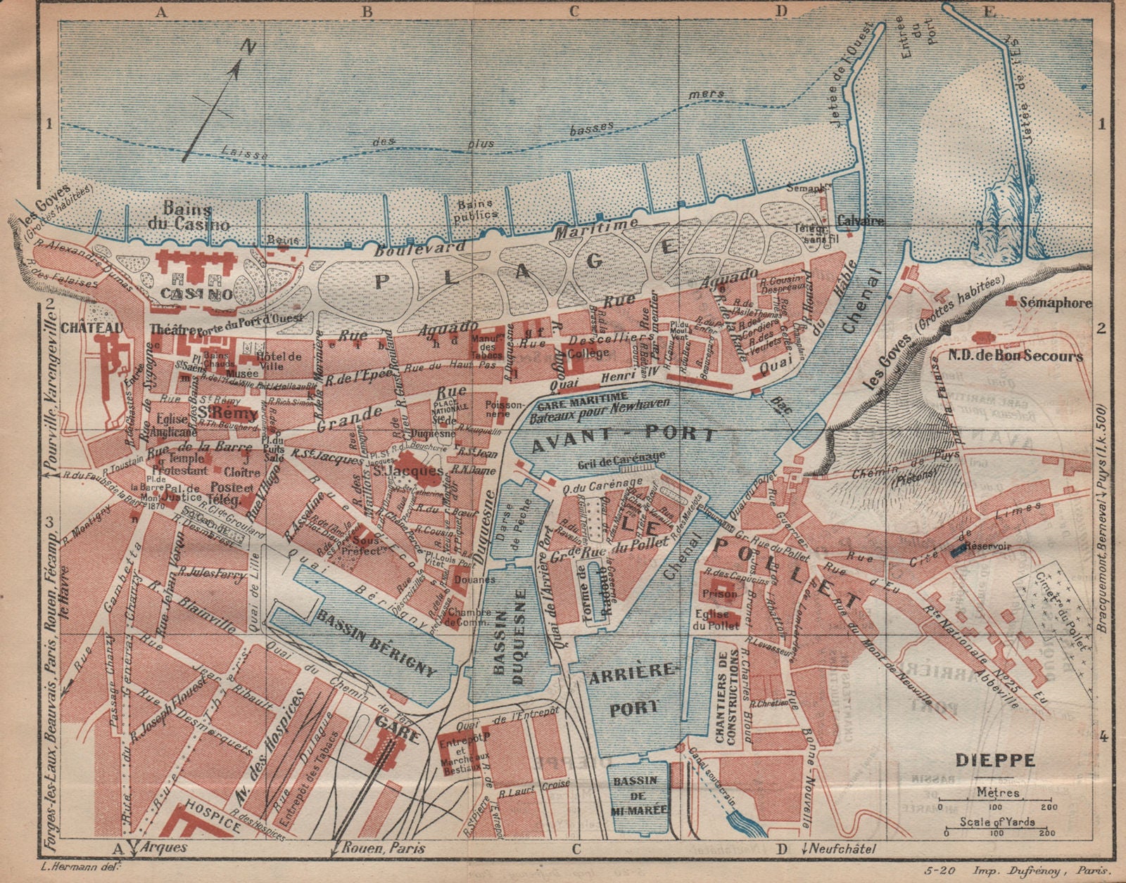 DIEPPE. Vintage town city map plan. Seine-Maritime 1920 old antique ...