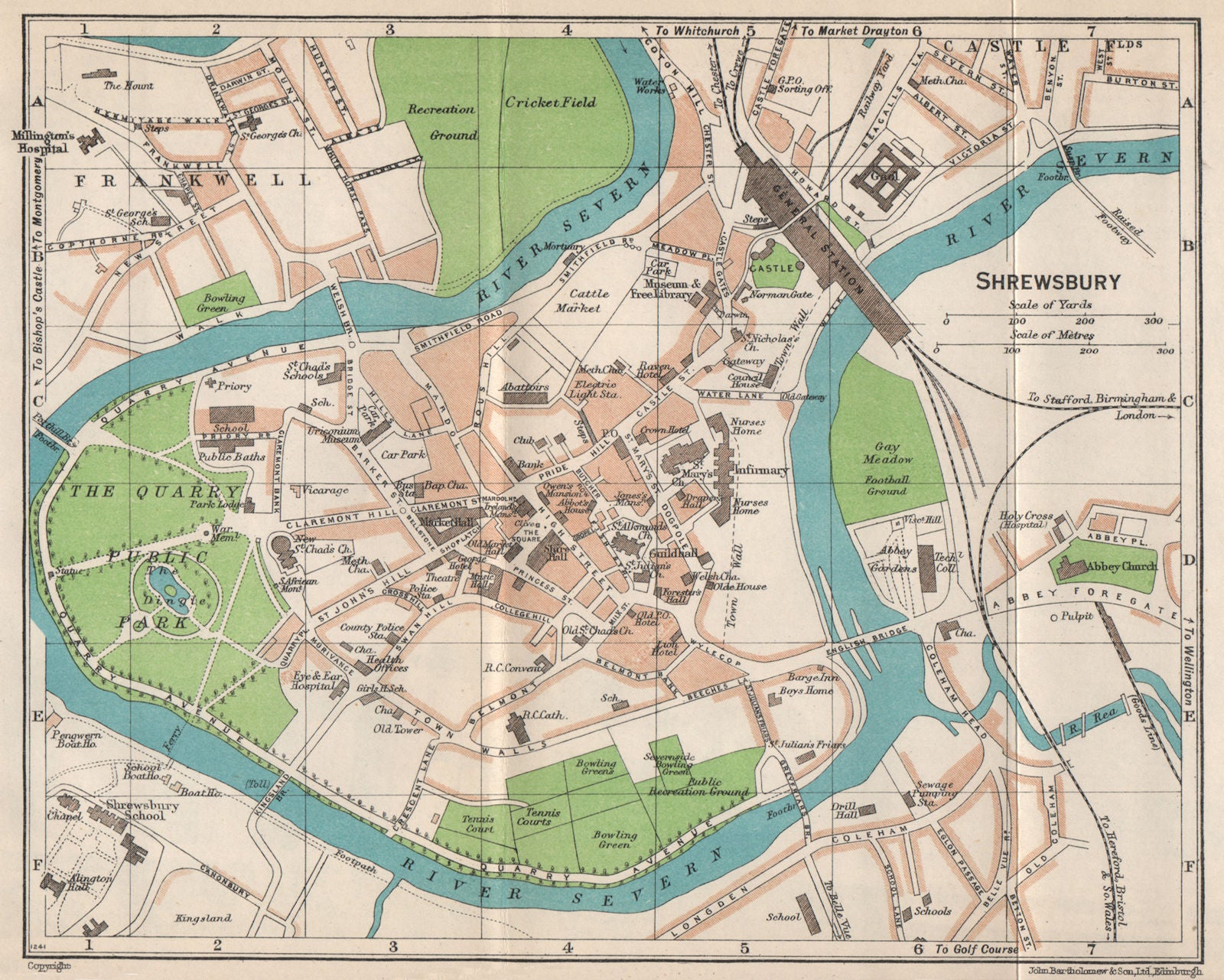 SHREWSBURY. Vintage town city map plan. Shropshire 1950 old vintage ...