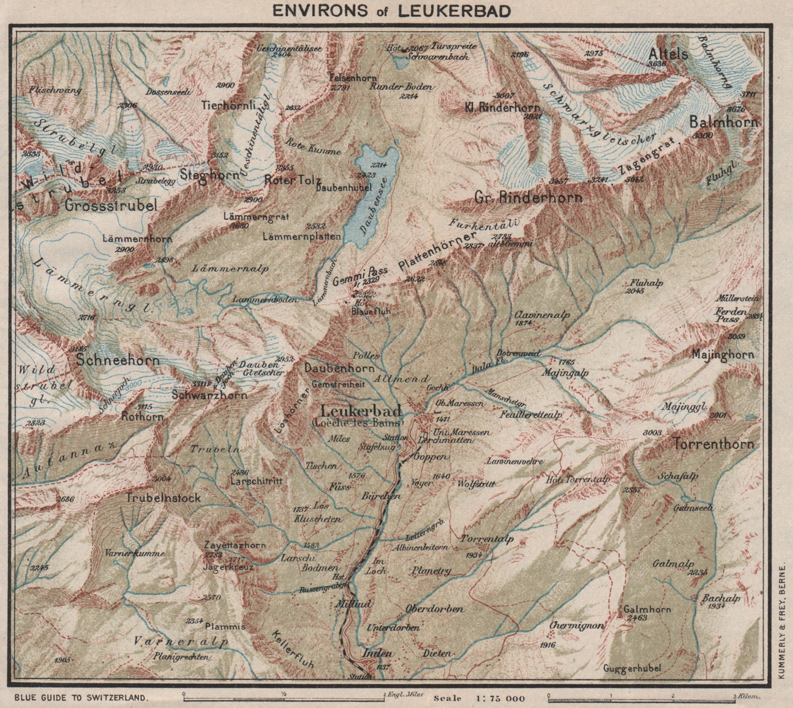 LEUKERBAD & ENVIRONS. Rinderhorn Schneehorn Balmhorn. Switzerland 1930 ...