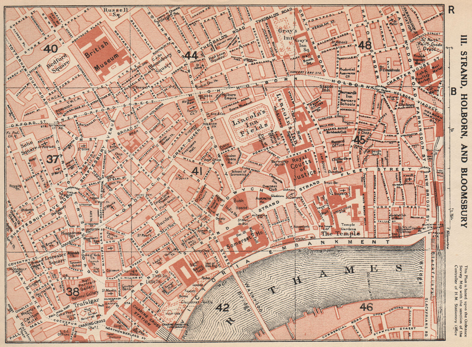 LONDON WEST END. Strand Holborn Bloomsbury Covent Garden. Vintage map ...