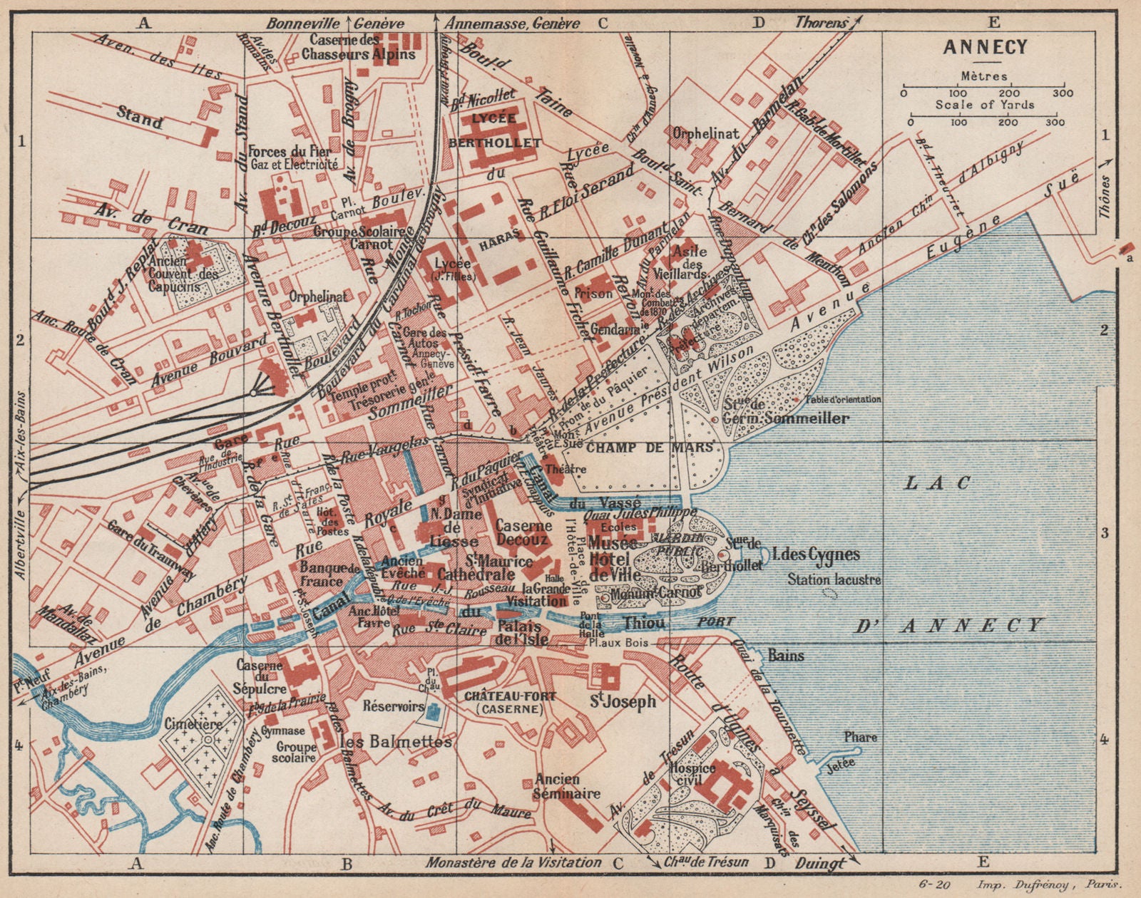 ANNECY. Vintage town city map plan. Haute-Savoie 1920 old antique chart ...