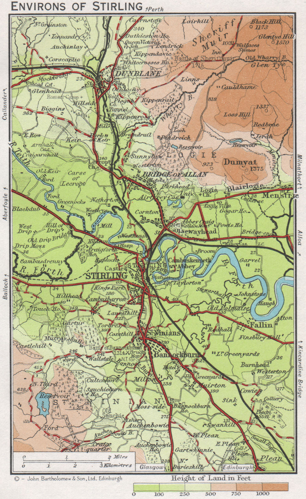 ENVIRONS OF STIRLING. Vintage map plan. Dunblane Bridge of Allan ...
