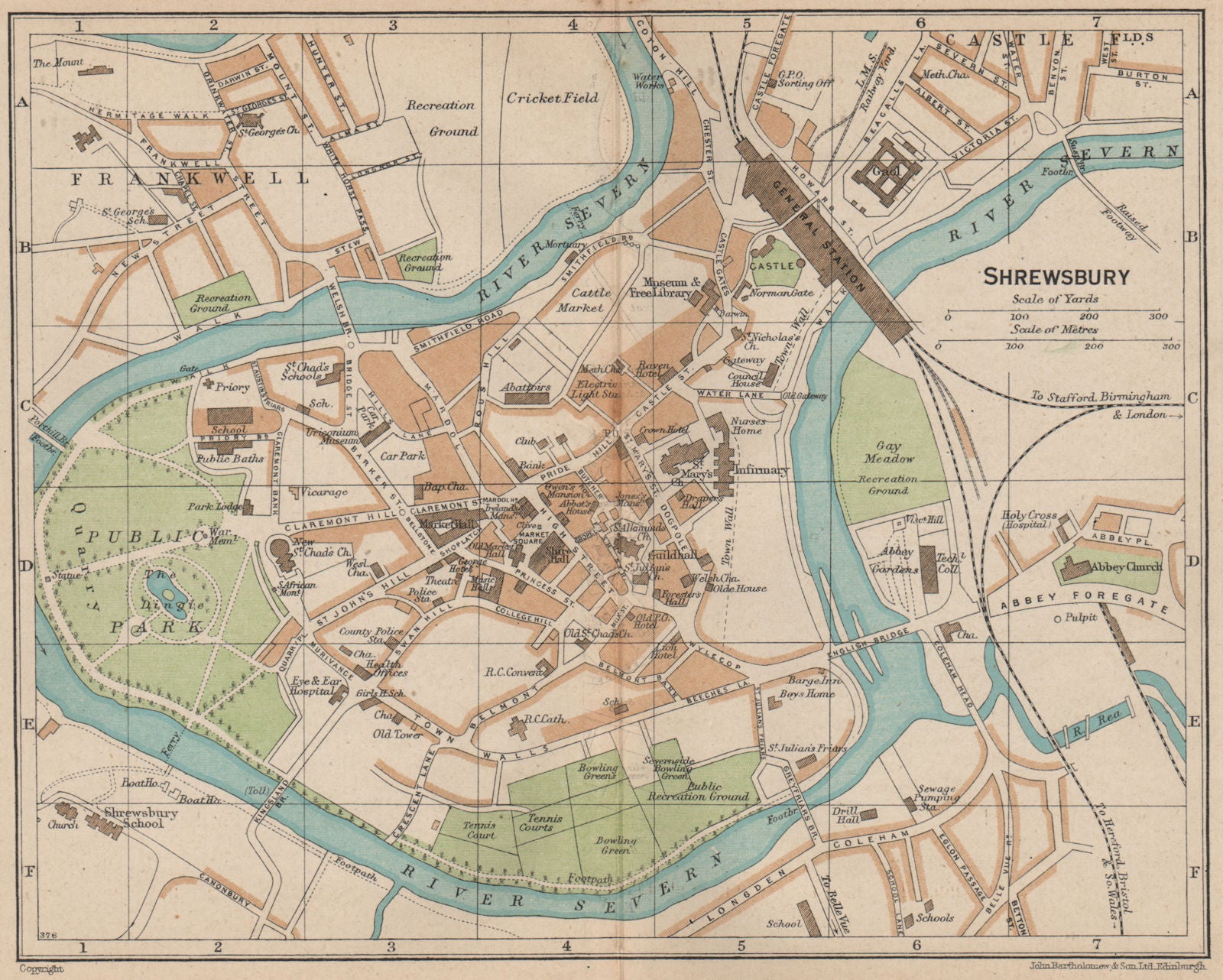 SHREWSBURY. Vintage town city map plan. Shropshire 1936 old vintage ...