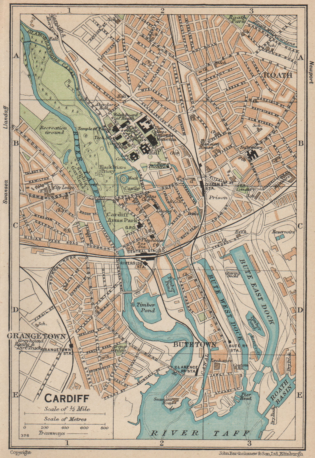 CARDIFF. Vintage town city map plan. Wales 1936 old vintage chart ...