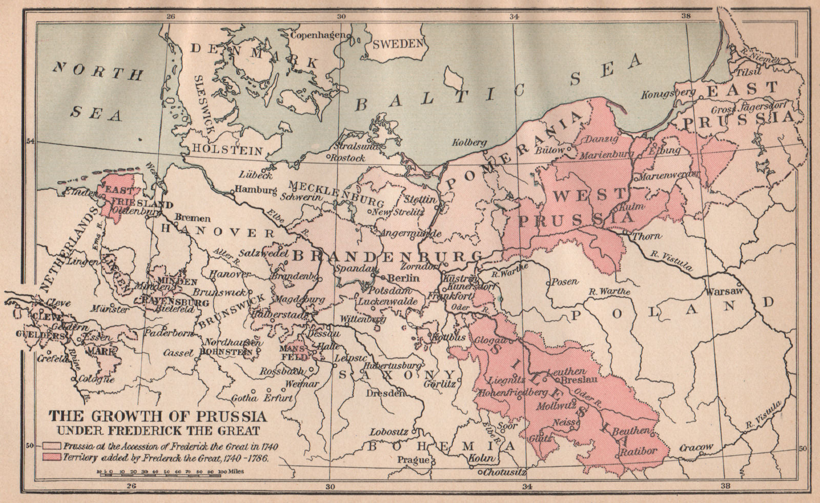 GROWTH OF PRUSSIA 1740-86. Territories added under Frederick the Great ...