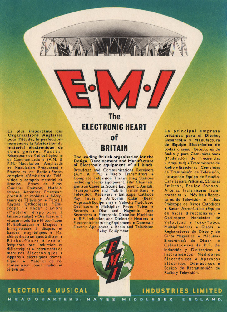 EMI ADVERT. Electric & Musical Industries Ltd. Electronics 1951 old ...