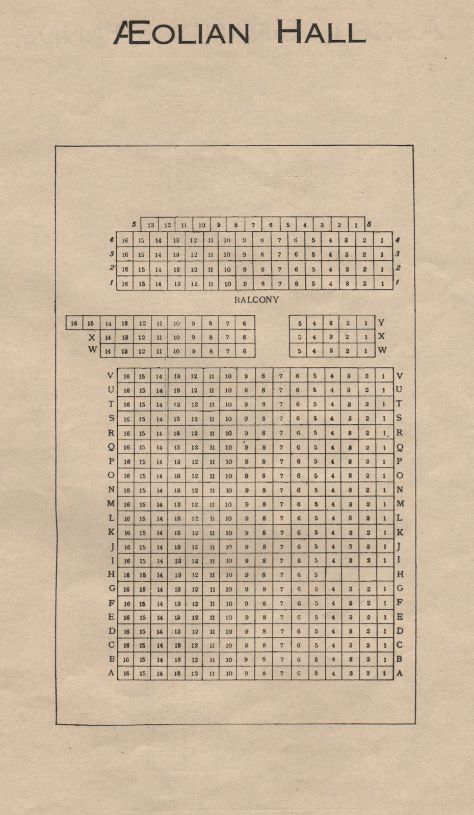AEOLIAN HALL. Vintage seating plan. London. Concert Hall. New Bond ...