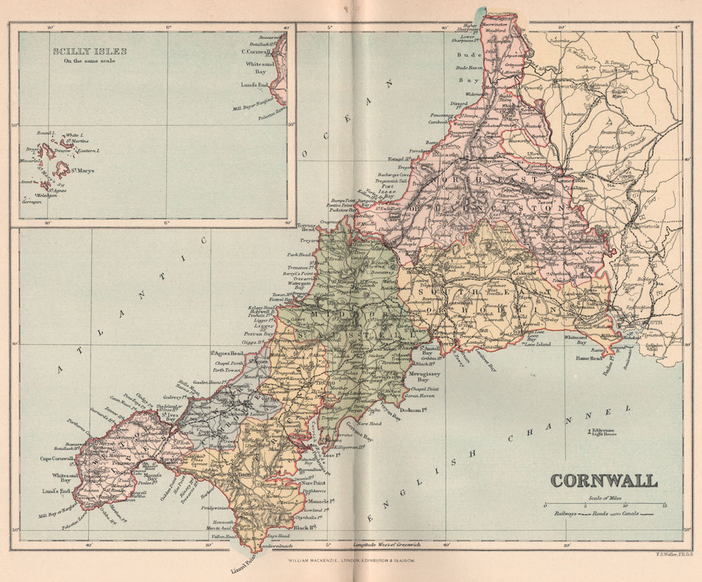 CORNWALL. Antique county map 1893 old vintage plan chart ...