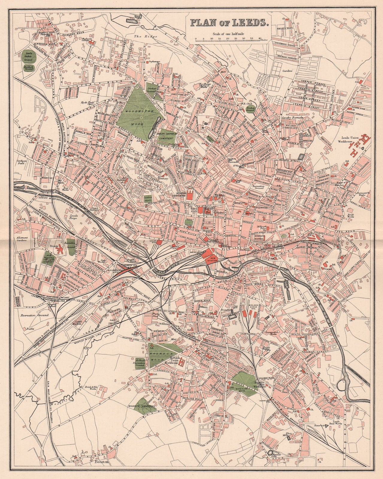 LEEDS. Antique town/city map plan. Yorkshire 1893 old chart ...