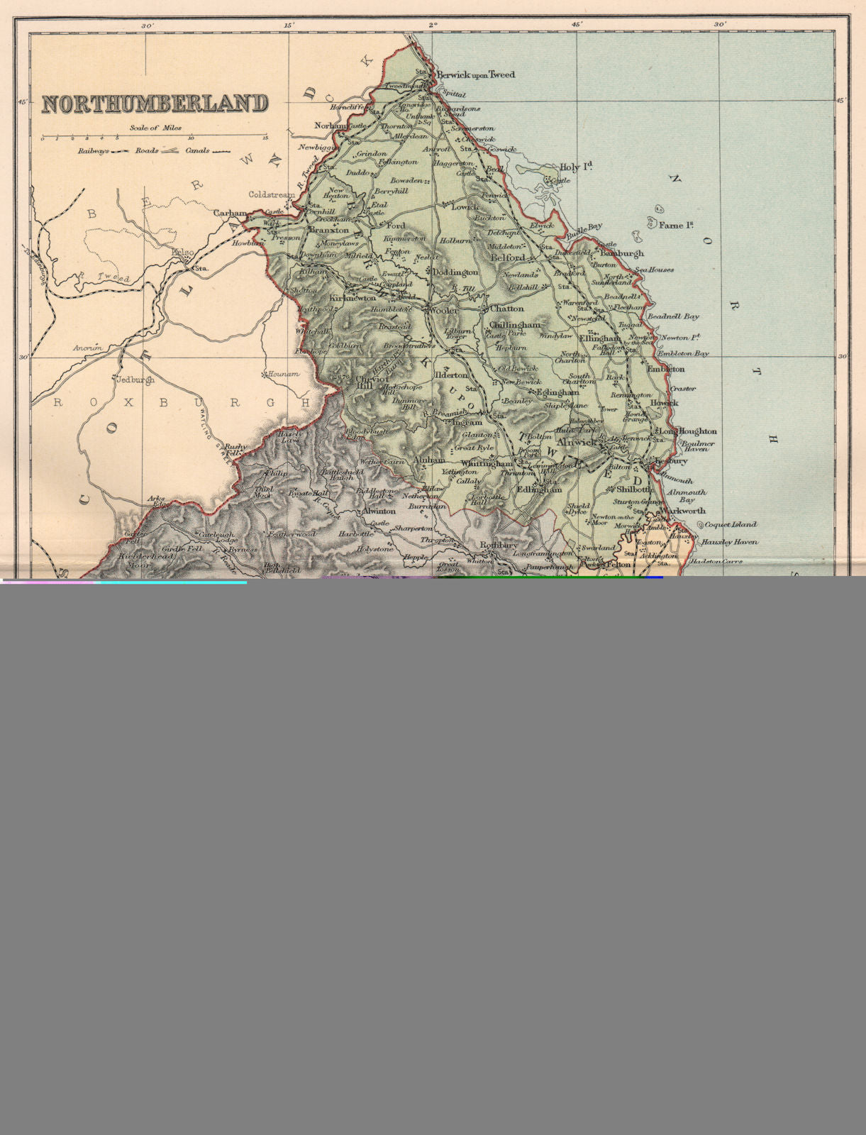 NORTHUMBERLAND. Antique county map 1893 old vintage plan chart ...