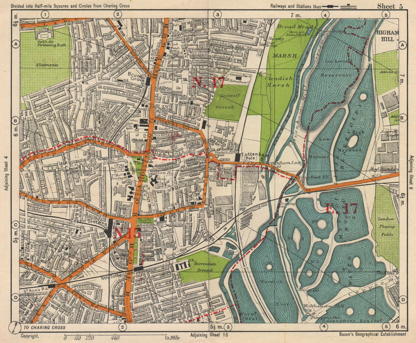 NE LONDON. Seven Sisters South Tottenham Hale Higham Hill. BACON 1938 ...