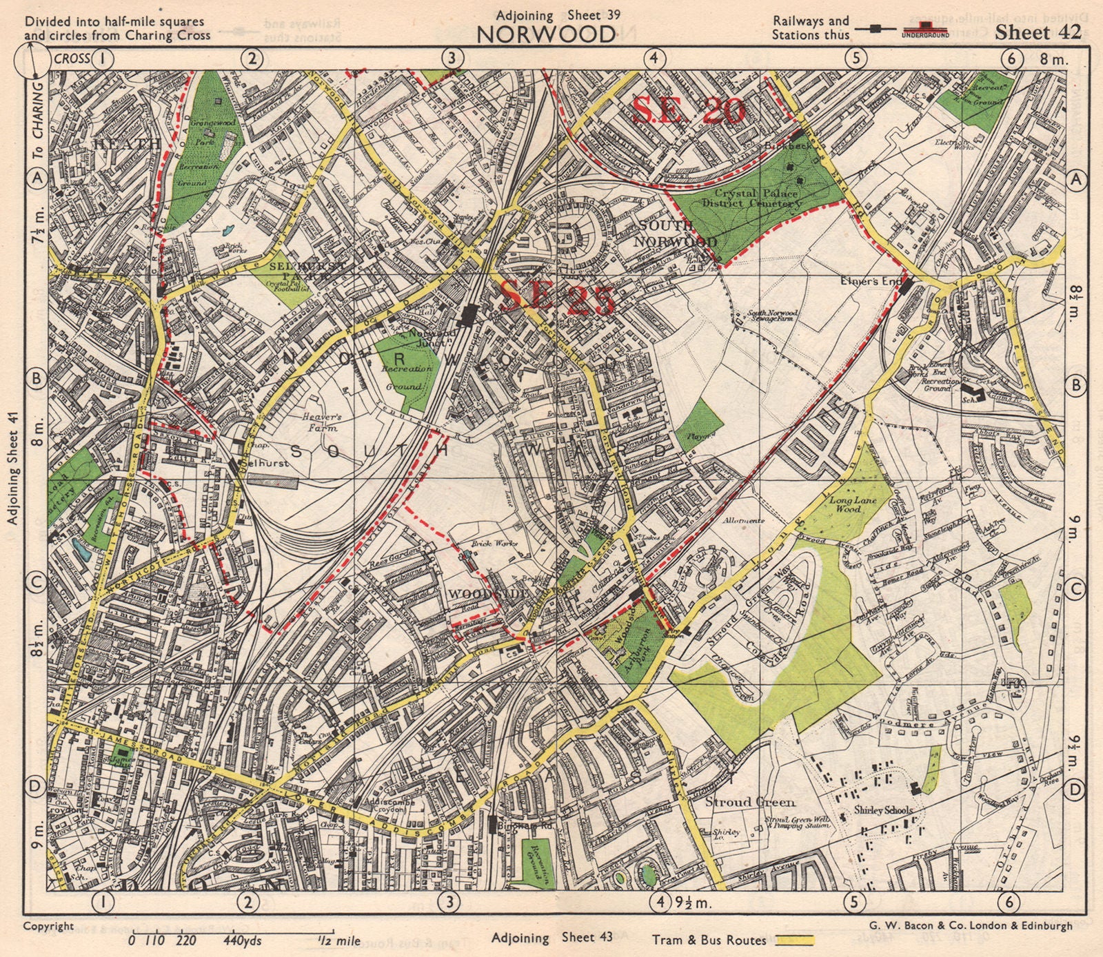 S LONDON. Norwood Elmer's End Selhurst Croydon Addiscombe. BACON 1948 ...