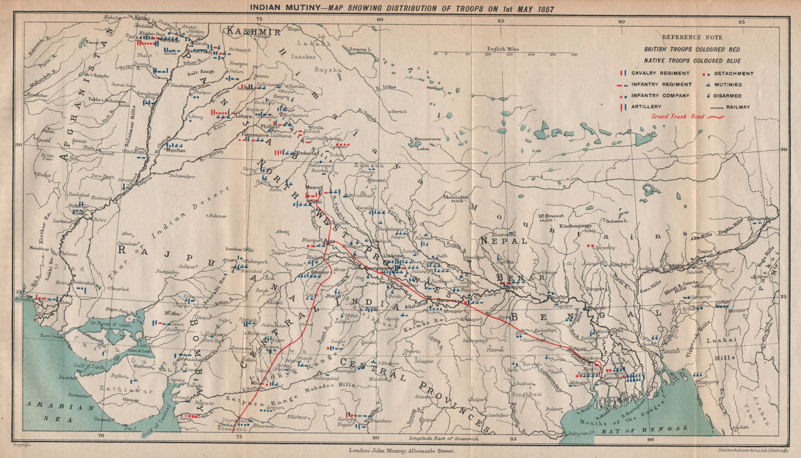 INDIAN MUTINY/REBELLION. British & native troop positions 1 May 1857 ...