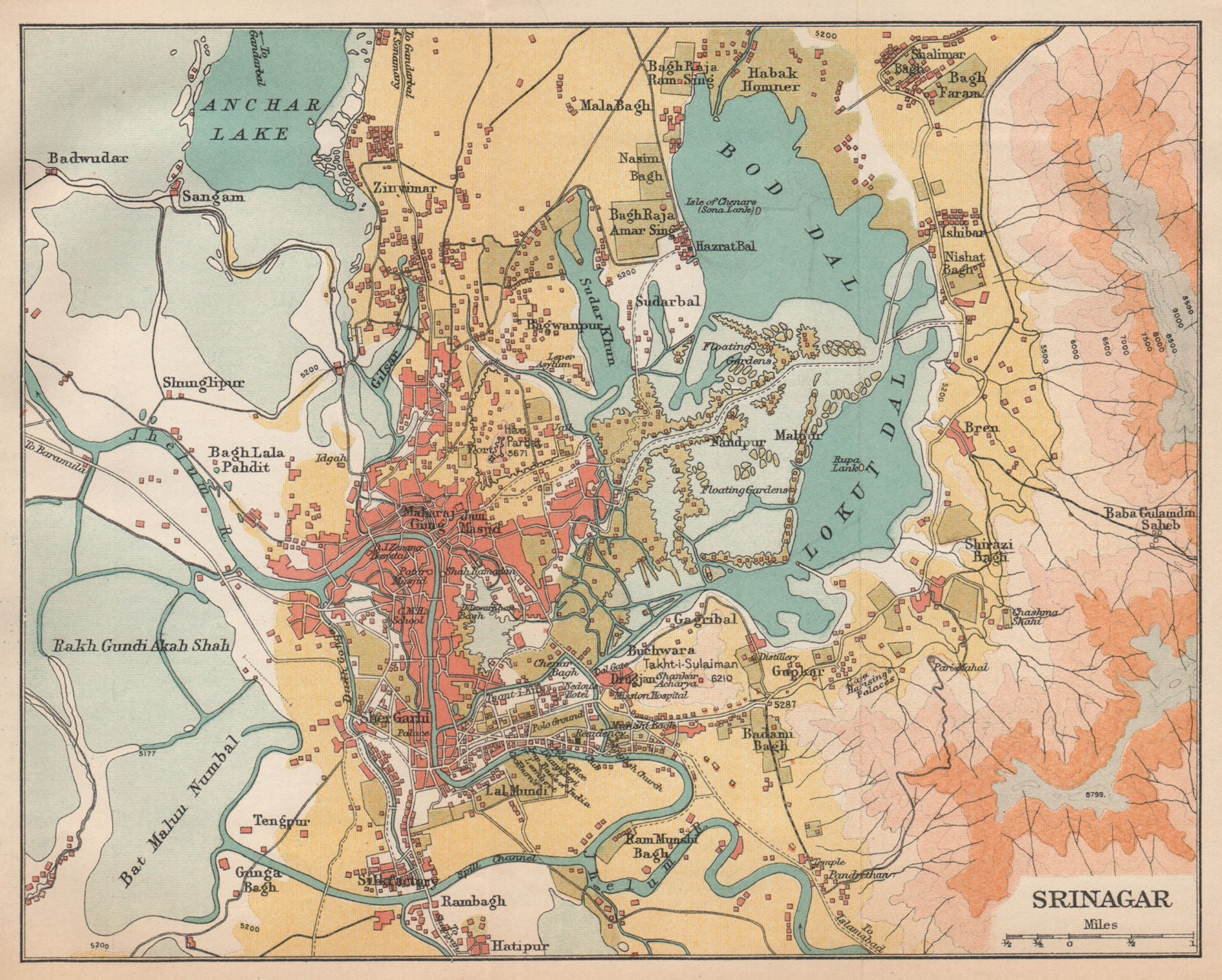 INDIA. Srinagar city & environs plan. Kashmir 1929 old vintage map ...