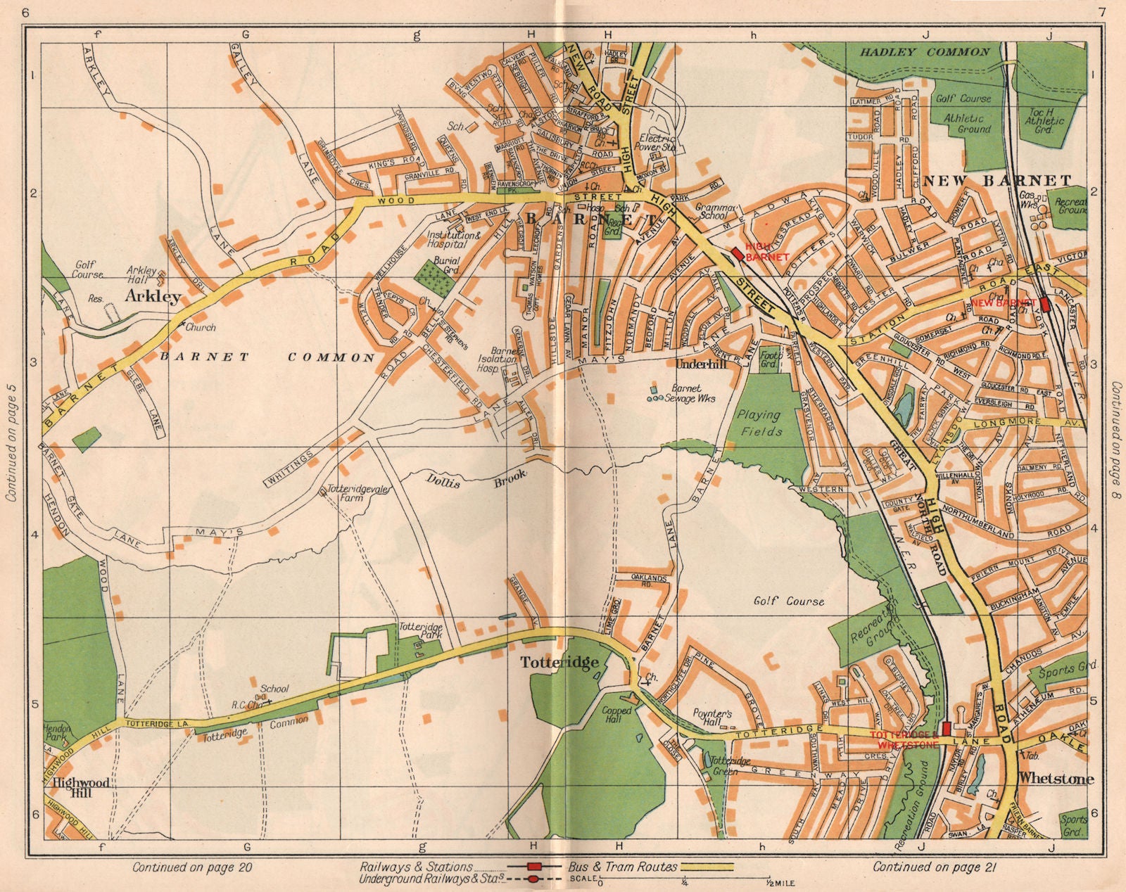 N LONDON. New Barnet High Barnet Arkley Totteridge Whetstone 1938 old ...
