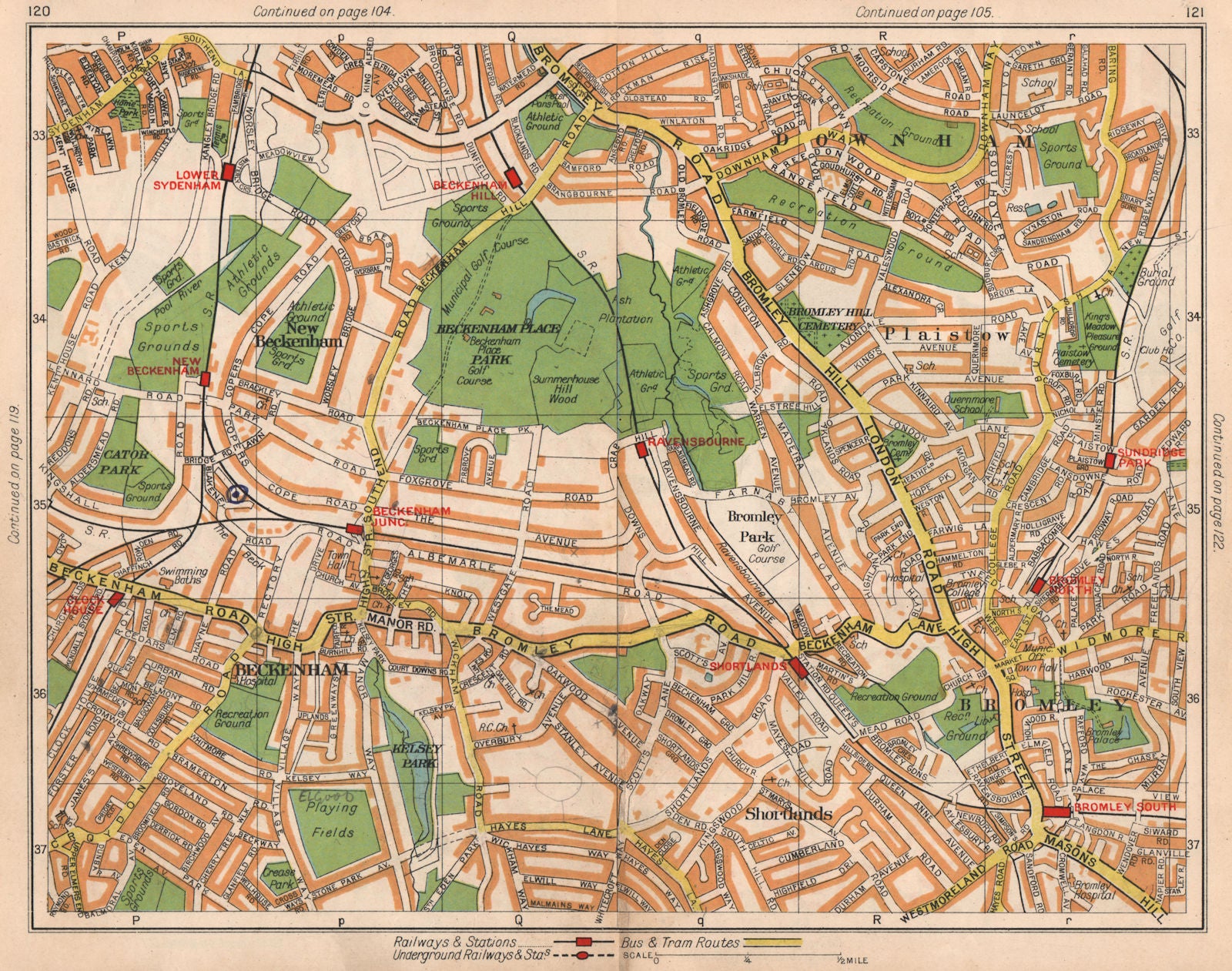 SE LONDON. Beckenham Sydenham Downham Bromley Shortlands Plaistow 1938 ...