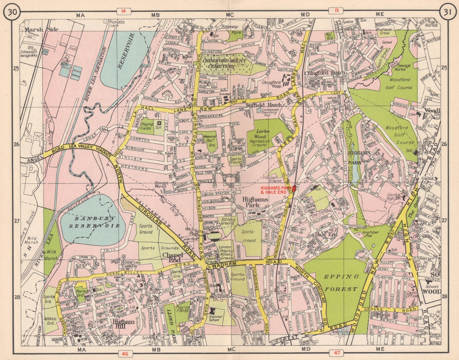 NE LONDON. Higham Hill Chingford Hatch Higham's Park Chapel End 1953 ...