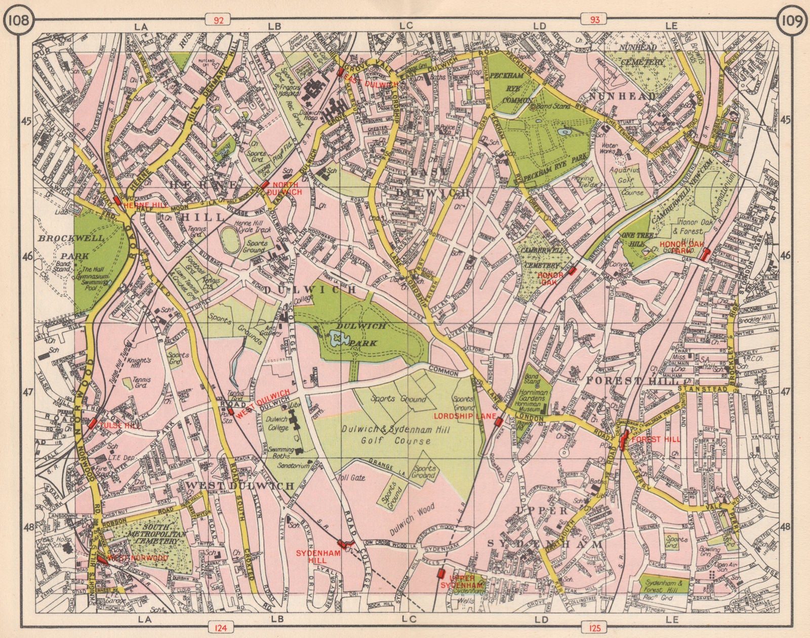 S LONDON. Upper Sydenham Forest Hill Tulse Hill Dulwich Nunhead 1953 ...