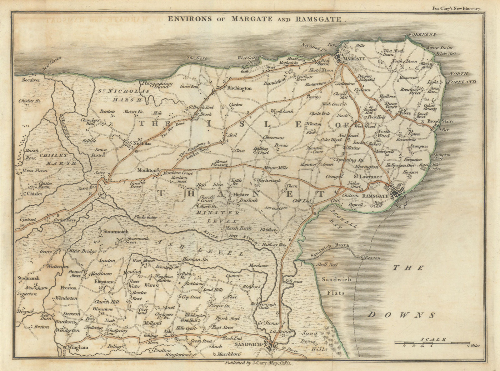MARGATE & RAMSGATE environs by John Cary. Thanet Broadstairs Sandwich ...