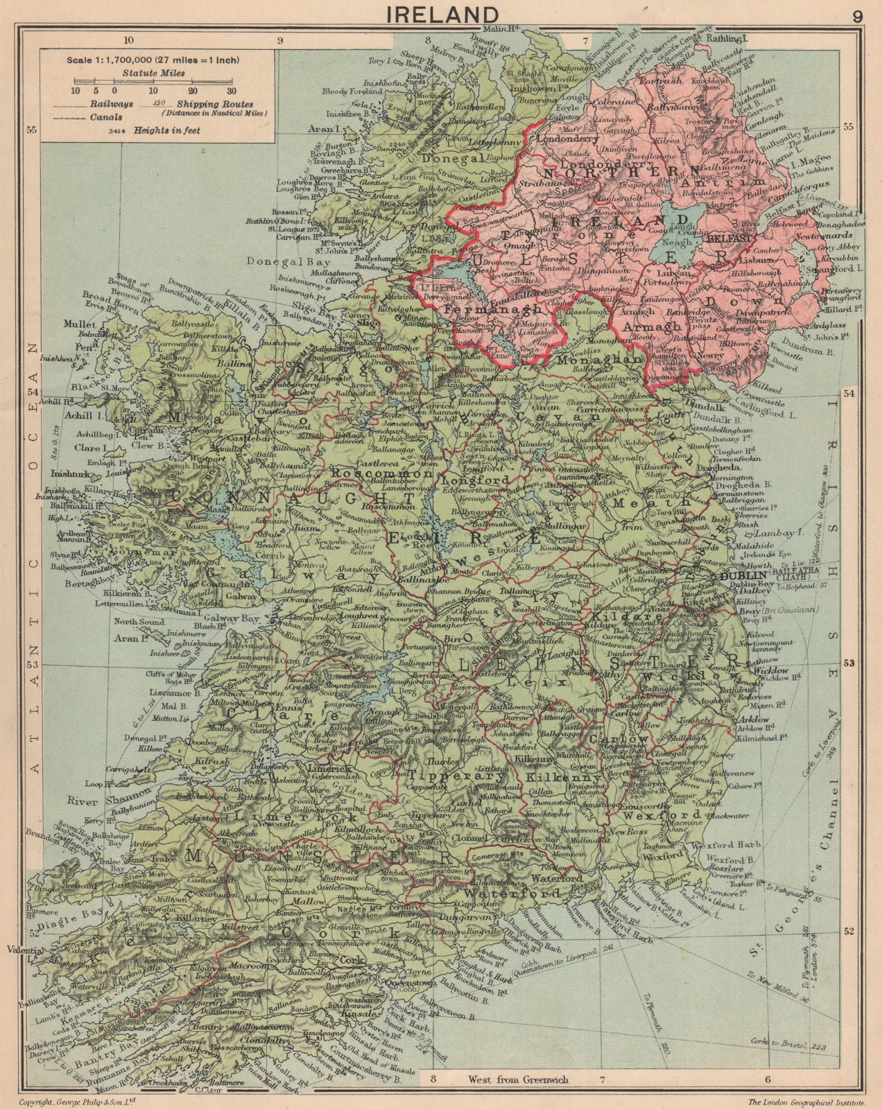 SECOND WORLD WAR. Ireland in 1940. World War 2 1940 old vintage map ...