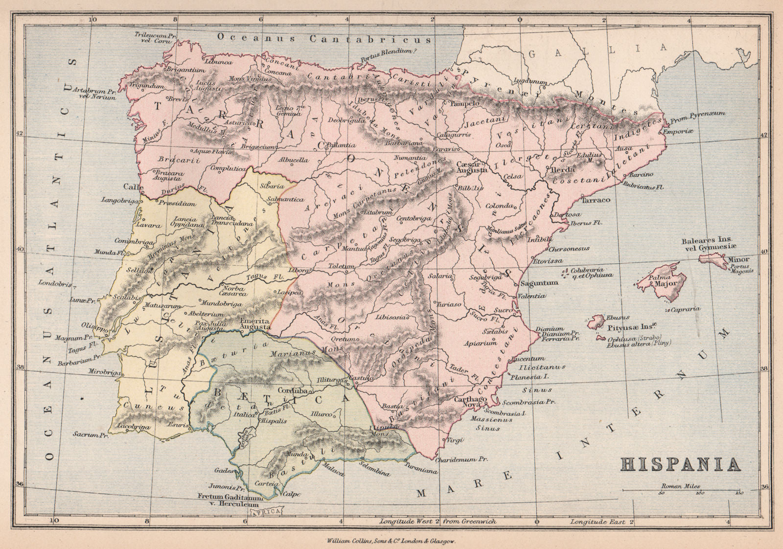 ROMAN IBERIA. 'Hispania'. Provinces. Spain & Portugal. BARTHOLOMEW 1878 ...