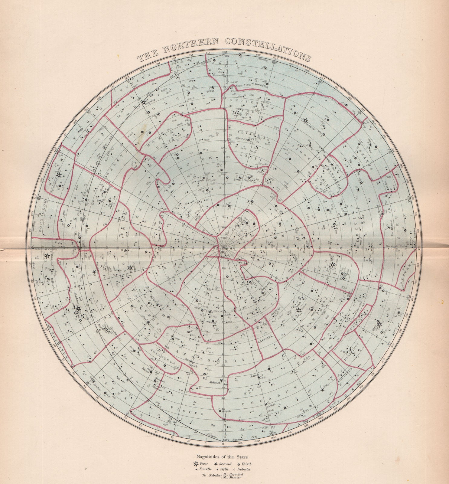 STAR CHART. 'The Northern Constellations'. Showing star magnitudes 1878 ...