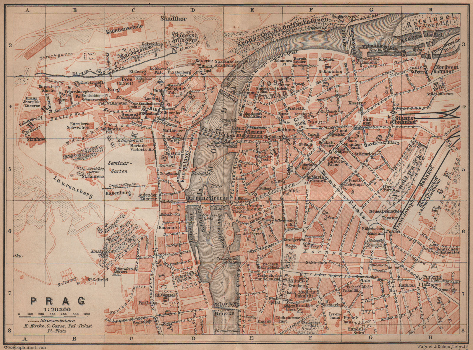 PRAGUE PRAG PRAHA antique town city plan mesta. Czech Republic mapa ...
