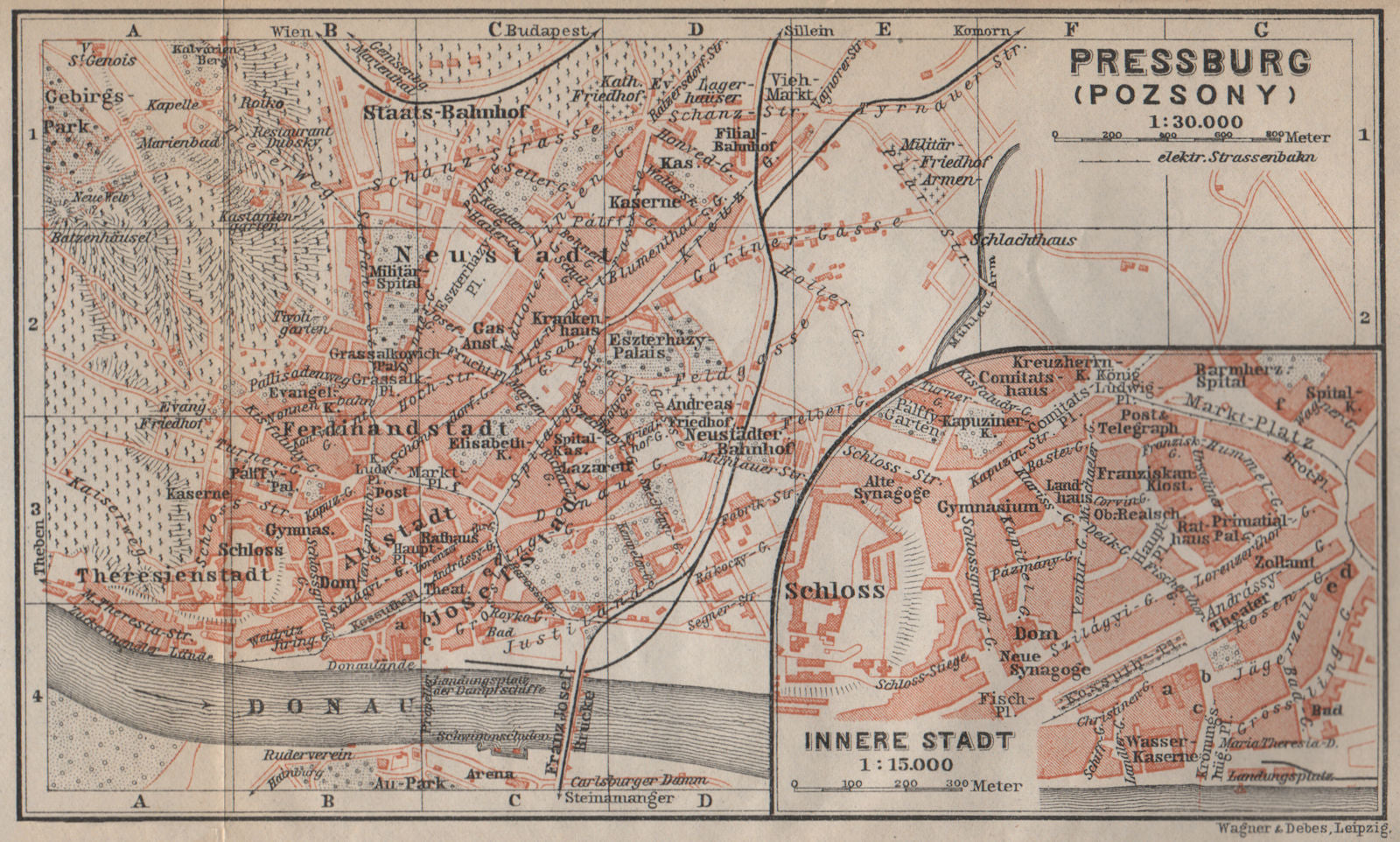 BRATISLAVA town city plan mesta. Pressburg Presporok Pozsony. Slovakia ...