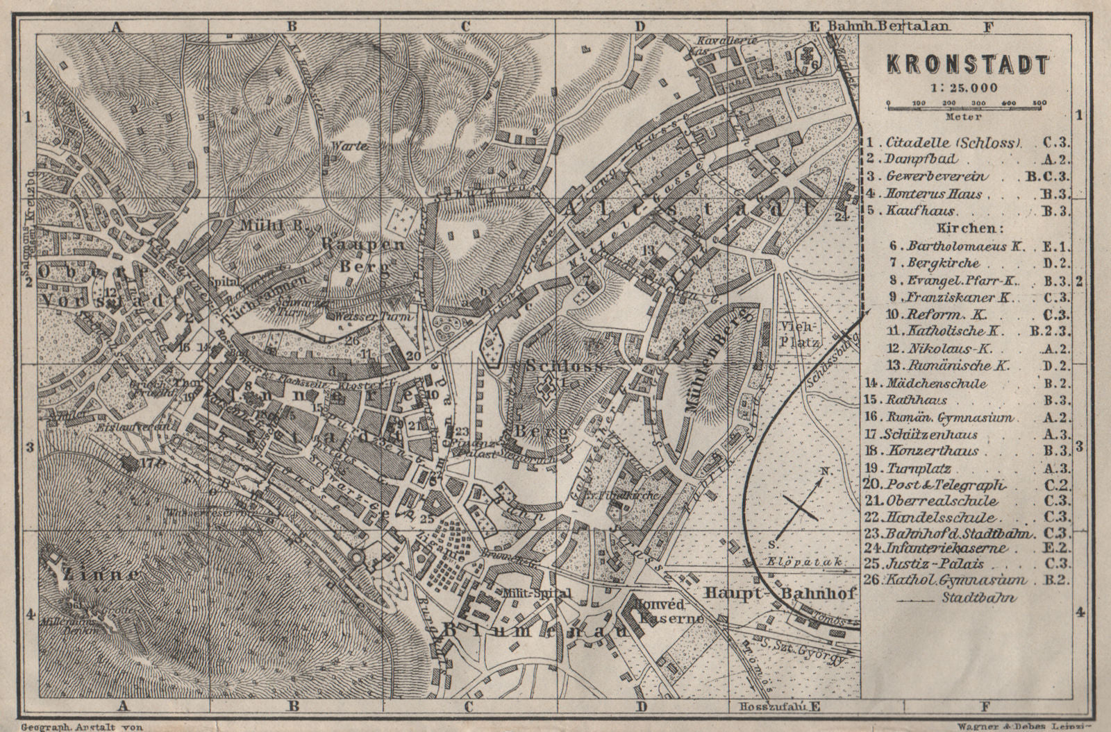 BRASOV (KRONSTADT) town city planul orasului. Brasso. Romania harta ...