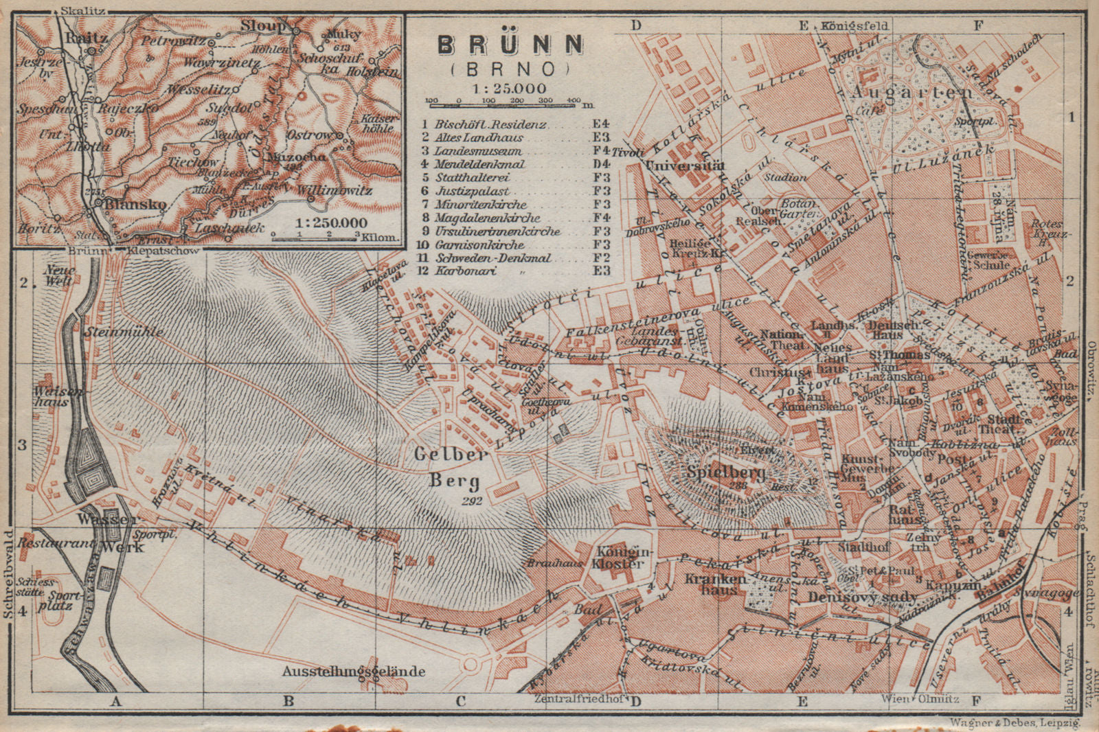 BRNO (BRUNN BRÜNN) vintage town city plan mesta. Czech Republic mapa ...