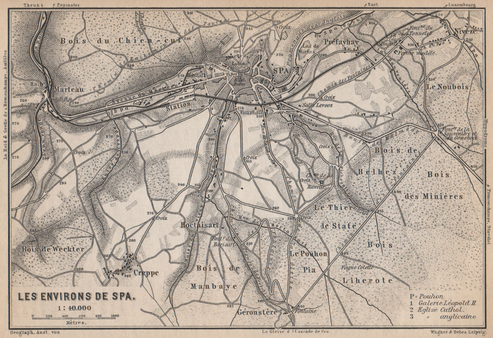 SPA ENVIRONS. Creppe. Belgium carte. BAEDEKER 1897 old antique map plan ...