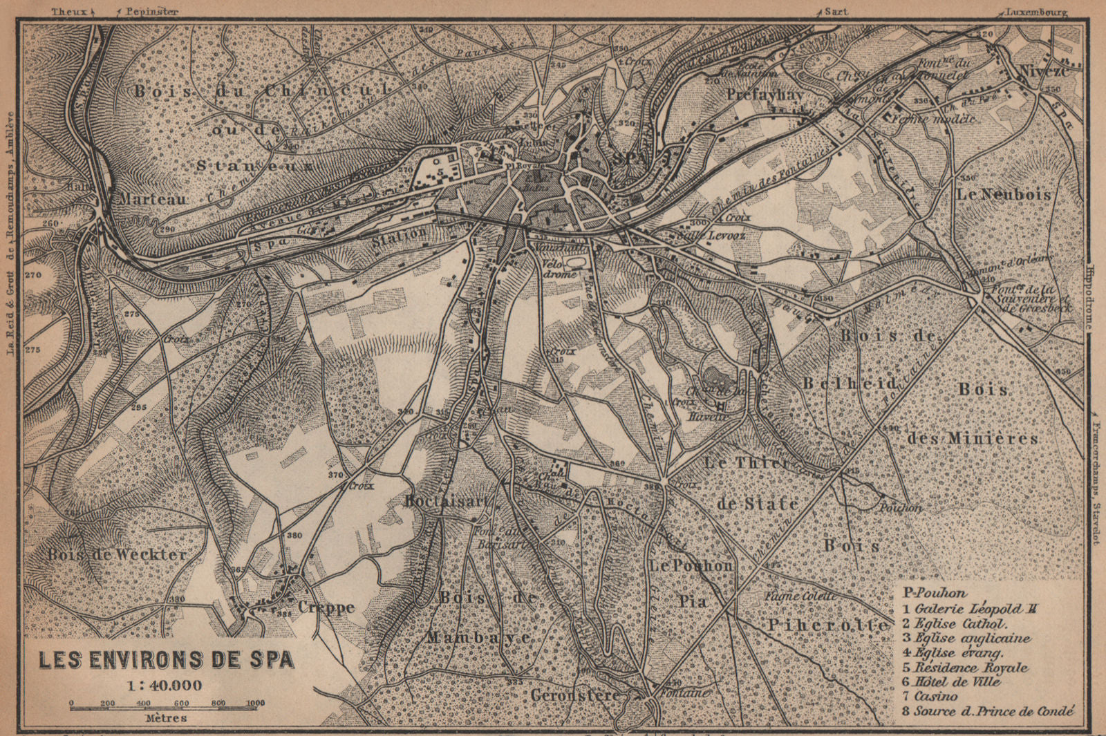 SPA ENVIRONS. Creppe. Belgium carte. BAEDEKER 1901 old antique map plan ...