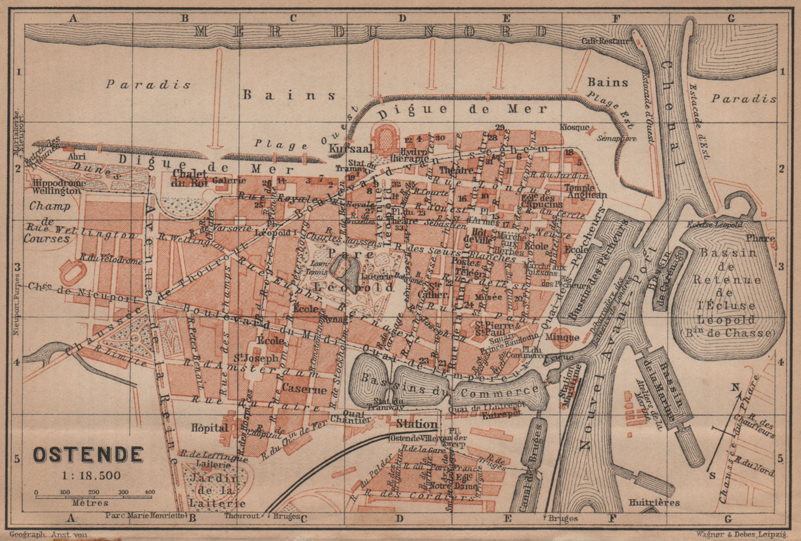 OOSTENDE OSTEND OSTENDE antique town city plan. Belgium carte 1905 old ...