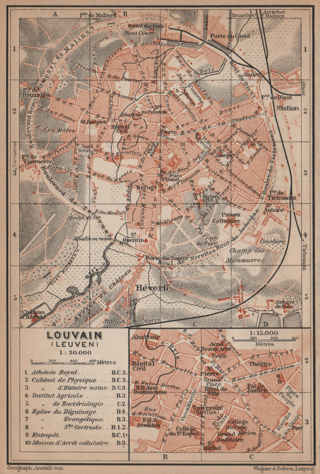 LEUVEN LOUVAIN LÖWEN antique town city plan. Belgium carte. BAEDEKER ...