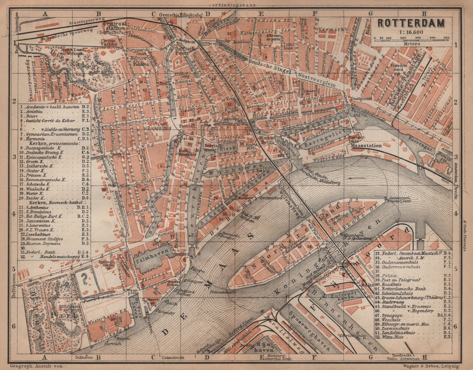 ROTTERDAM antique town city stadsplan. Netherlands kaart. BAEDEKER 1905 ...