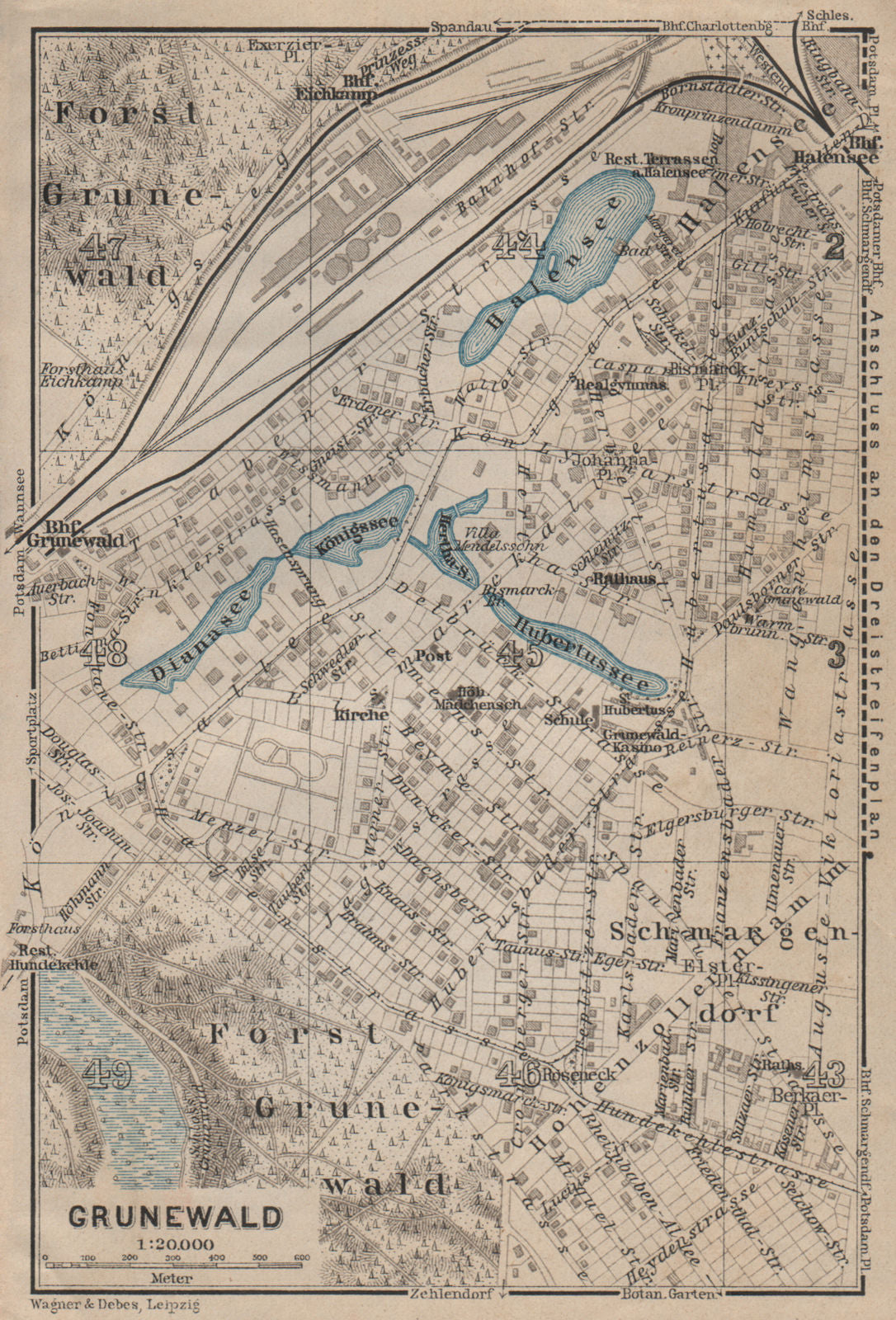 GRUNEWALD town city stadtplan. Berlin Schmargendorf Halensee karte 1910 ...