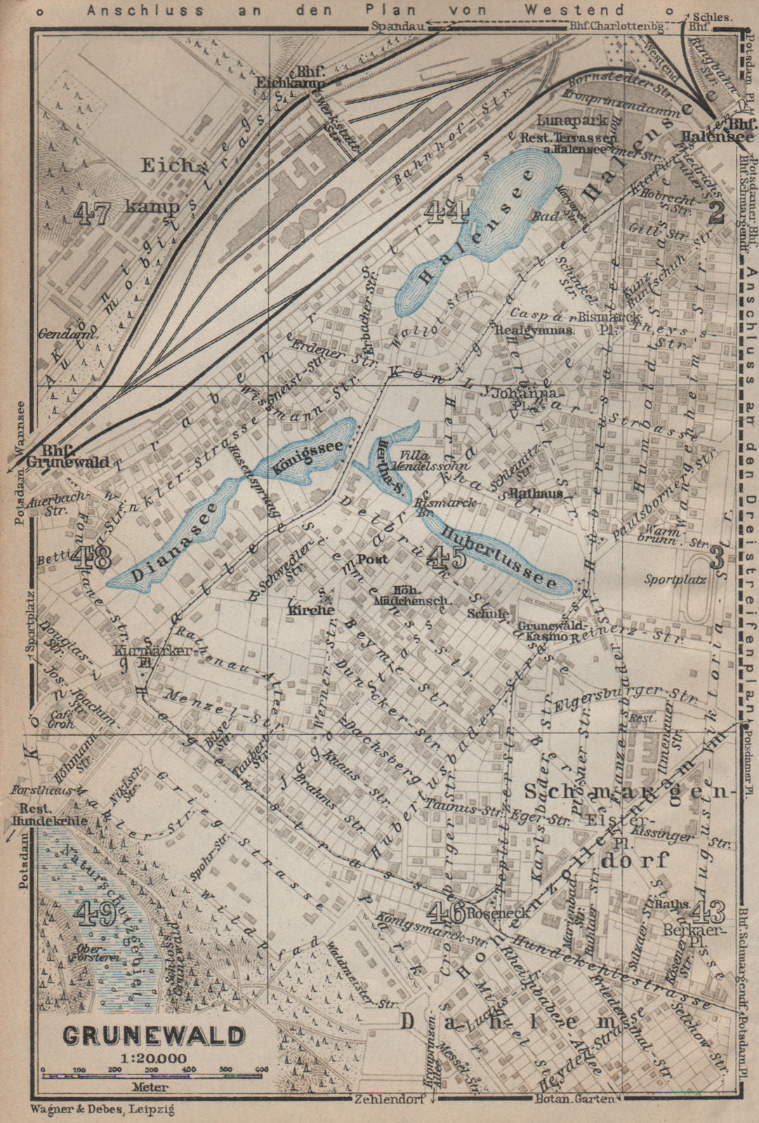 GRUNEWALD town city stadtplan. Berlin Schmargendorf Halensee karte 1923 ...