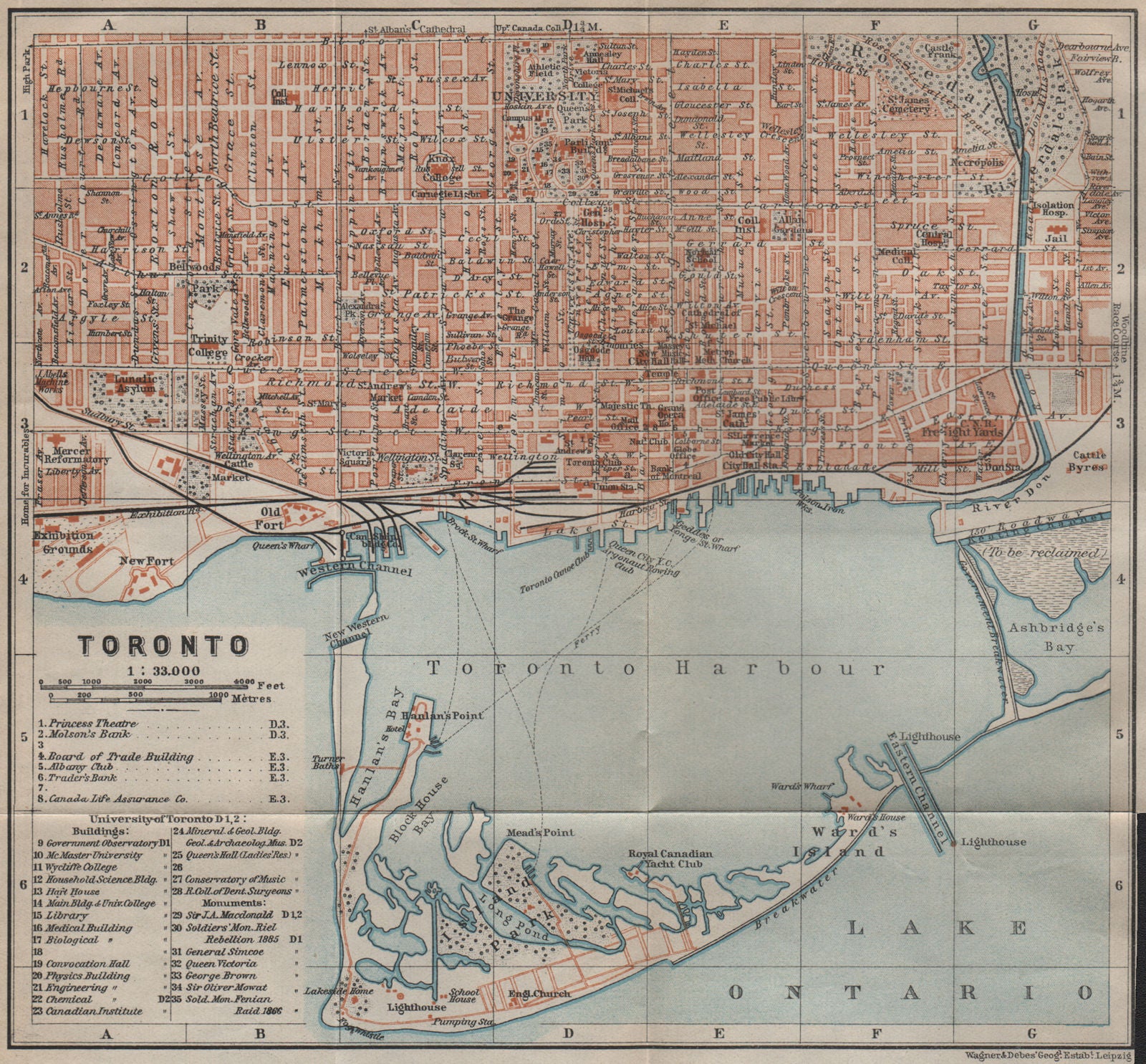 TORONTO town city plan. Ontario, Canada. BAEDEKER 1922 old antique map ...