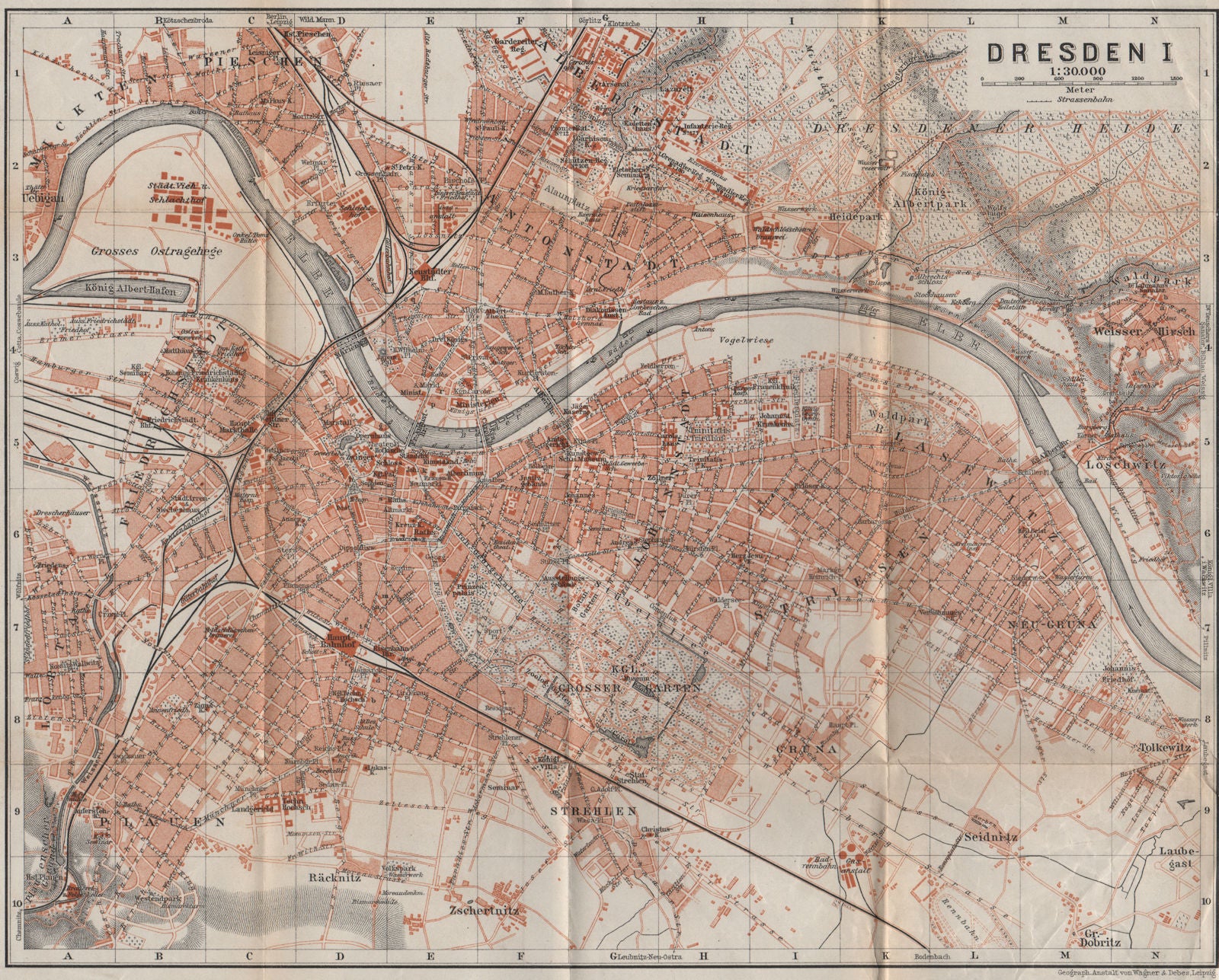 DRESDEN antique town city stadtplan I. Saxony karte. BAEDEKER 1913 old ...