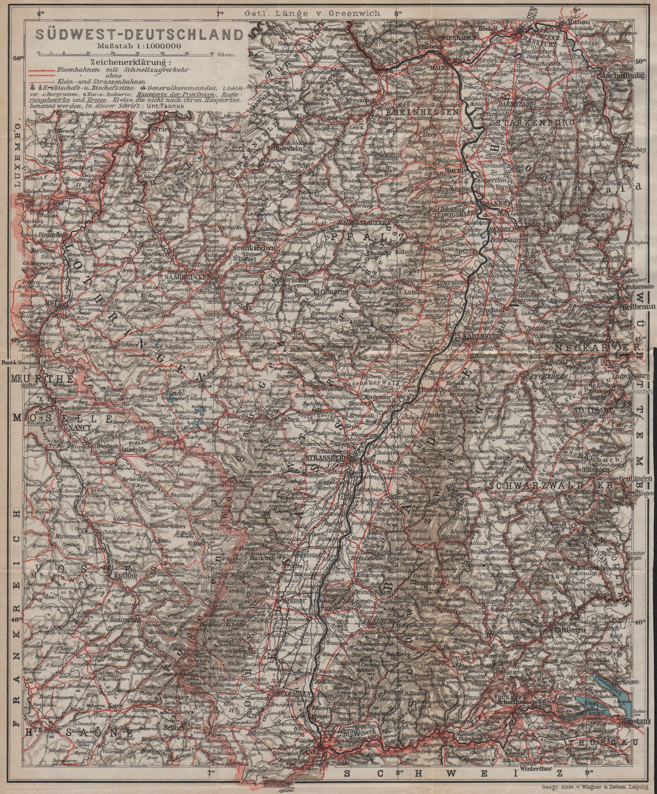 SW GERMANY SÜDWEST-DEUTSCHLAND inc. Reichsland Elsaß-Lothringen. Baden ...