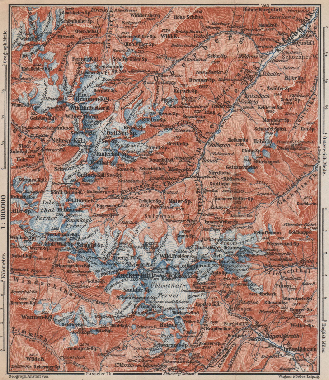 STUBAI ALPS Stubaier Alpen. Neustift im Stubaital Tirol Tyrol topo-map ...