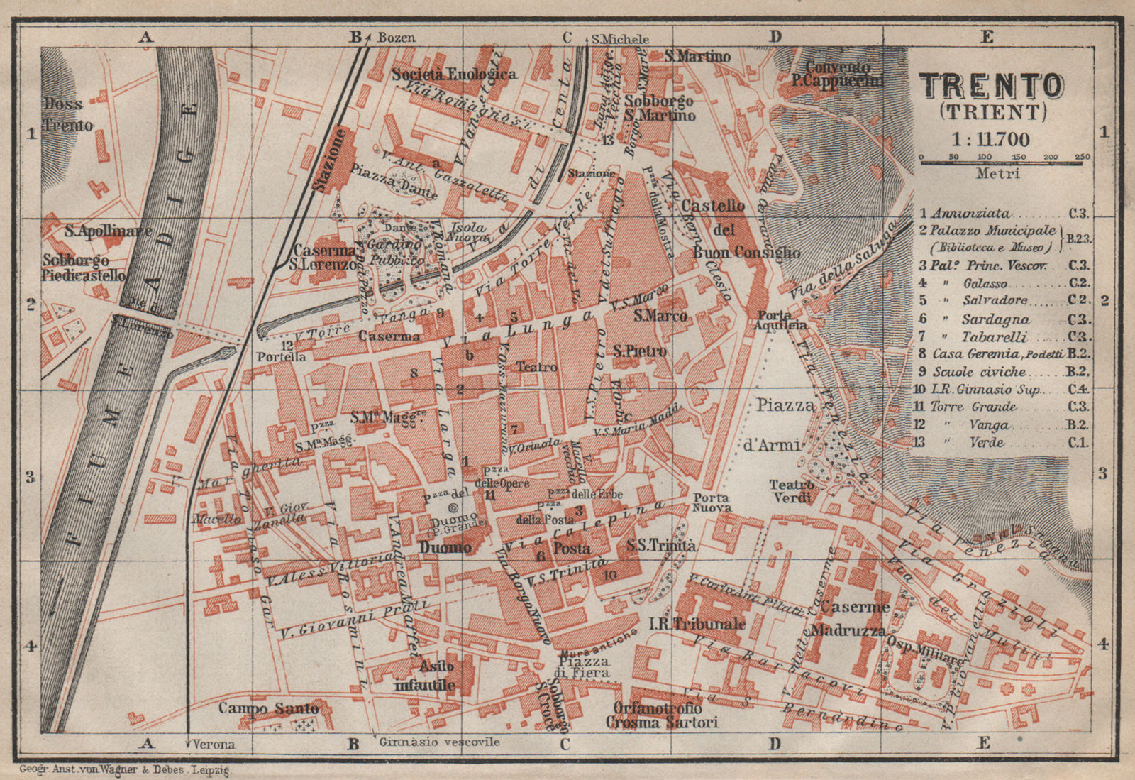 TRENTO (TRIENT) town city plan piano urbanistico. Italy Italia mappa ...