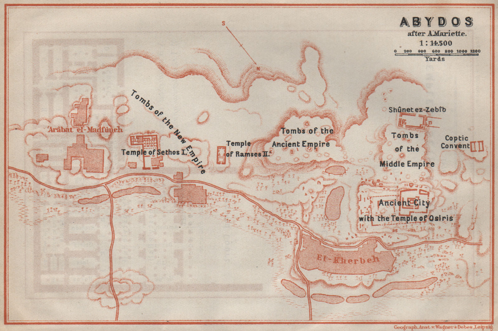 ABYDOS ground plan. A. Mariette. Temples of Sethos & Ramses II. Egypt ...