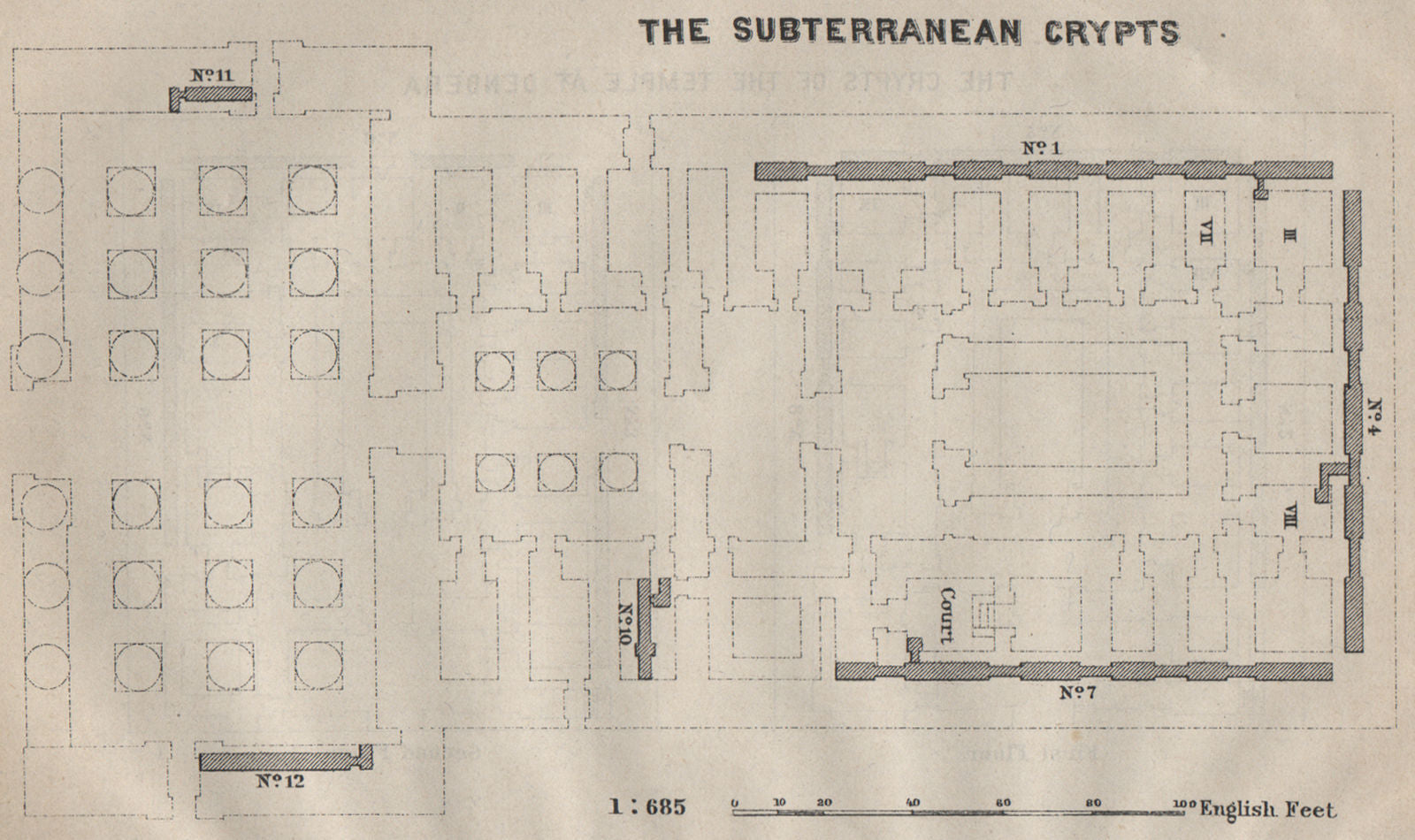 THE SUBTERRANEAN CRYPTS at DENDERA floor plan. Egypt. BAEDEKER. SMALL ...