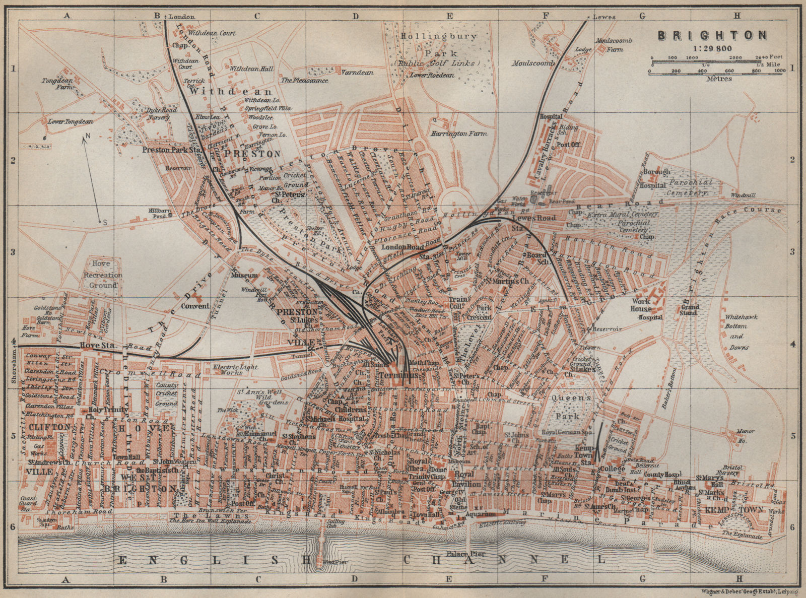 BRIGHTON antique town city plan. Sussex. BAEDEKER 1910 old map chart ...