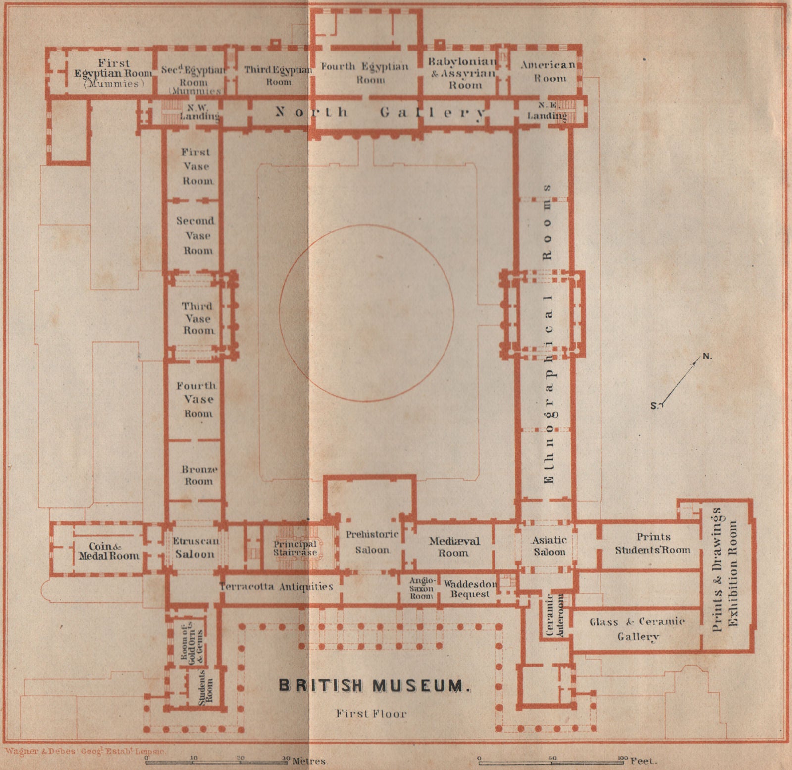 BRITISH MUSEUM FIRST FLOOR floor plan. Bloomsbury, London. BAEDEKER ...