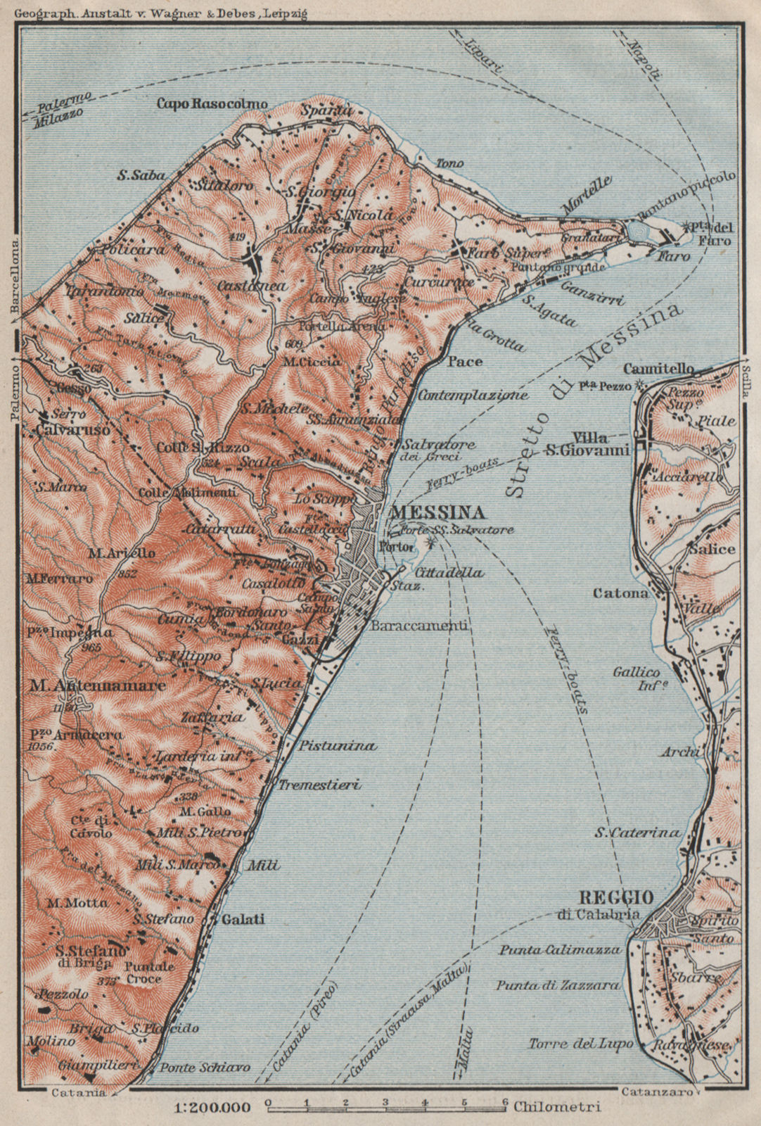 STRAIT OF/Stretto di MESSINA. Reggio di Calabria. Italy Sicily Sicilia ...