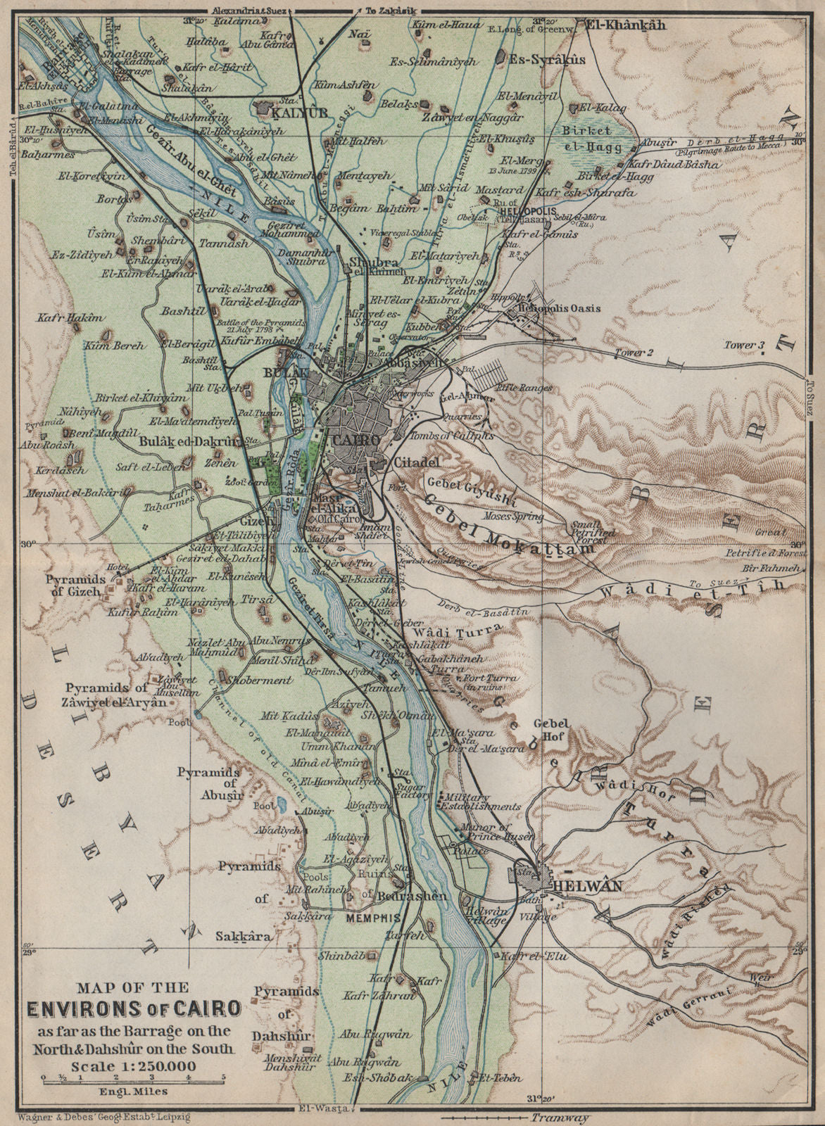 NILE VALLEY / CAIRO ENVIRONS. Memphs Helwan. Egypt. BAEDEKER 1911 old ...