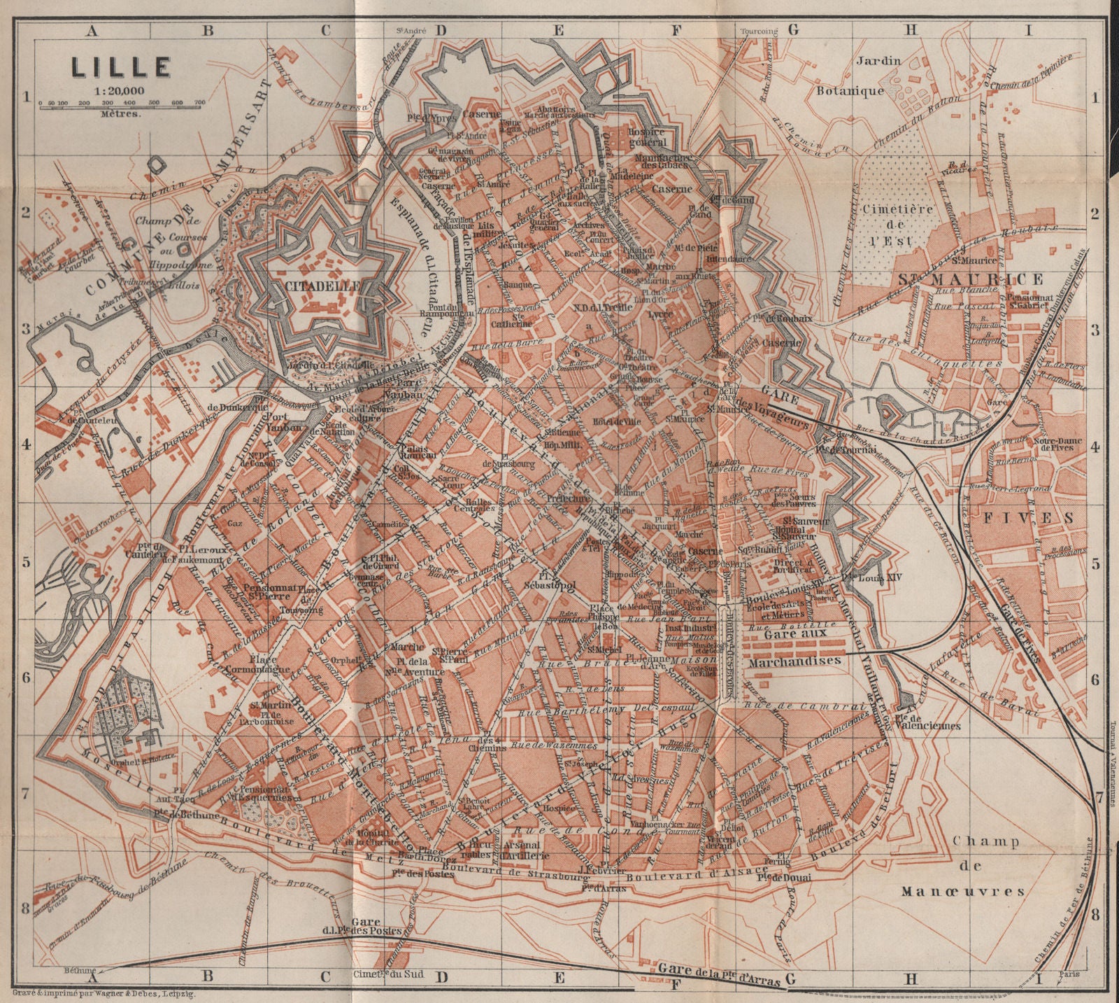 LILLE antique town city plan de la ville. Nord carte. BAEDEKER 1905 old ...